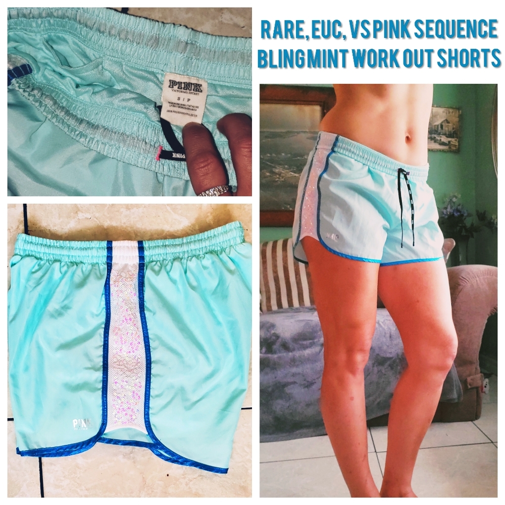 Rare, Vs Pink Sequence Bling Foil Logo Gym Shorts - Gem